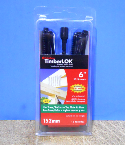 12 TimberLok FMTLOK06-12 Structural Wood Screw 6" inch Black Steel Hex ...
