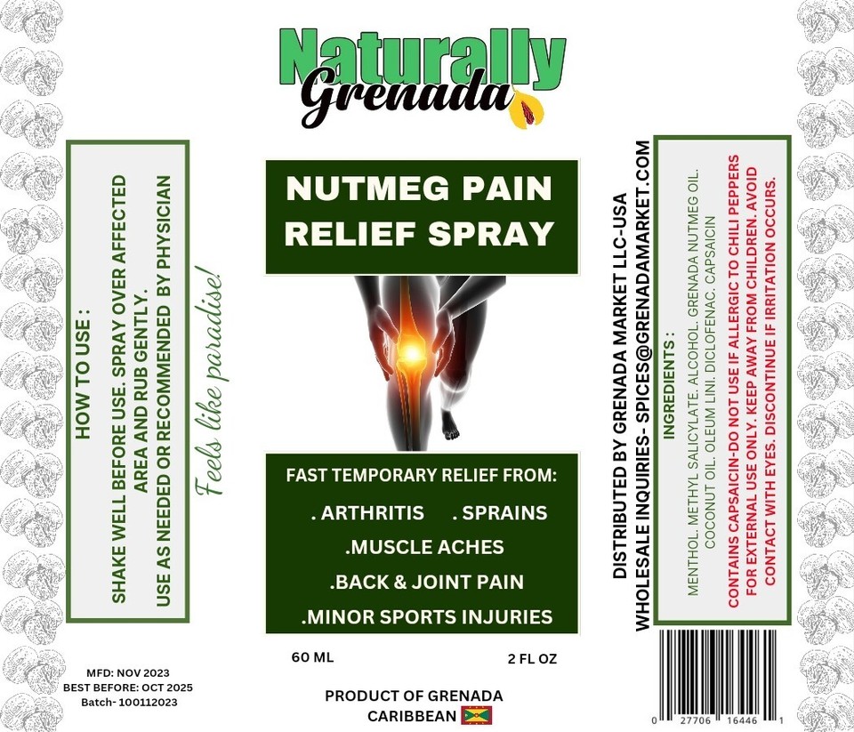 Nutmeg Pain Relief Spray "Naturally Grenada", 2oz - 60ml (Product of ...