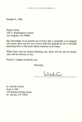 WALTER H. ANNENBERG - TYPED LETTER SIGNED 10/04/1996 | eBay
