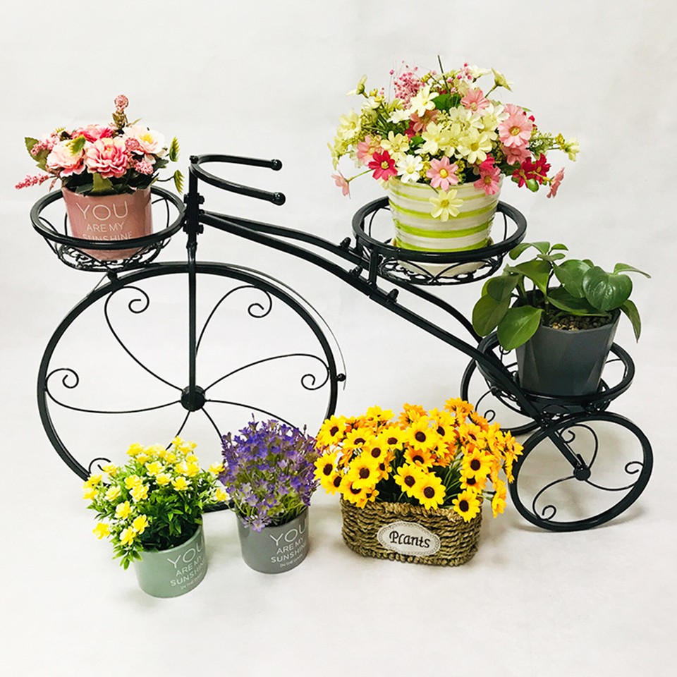 3-Tier Bicycle Plant Stand Wrought Iron Tricycle Planter Home Garden ...