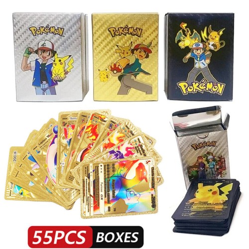 55PCS Pokemon Card Foil GOLD PACK 55 CARDS TCG GX Vmax GX Card ...