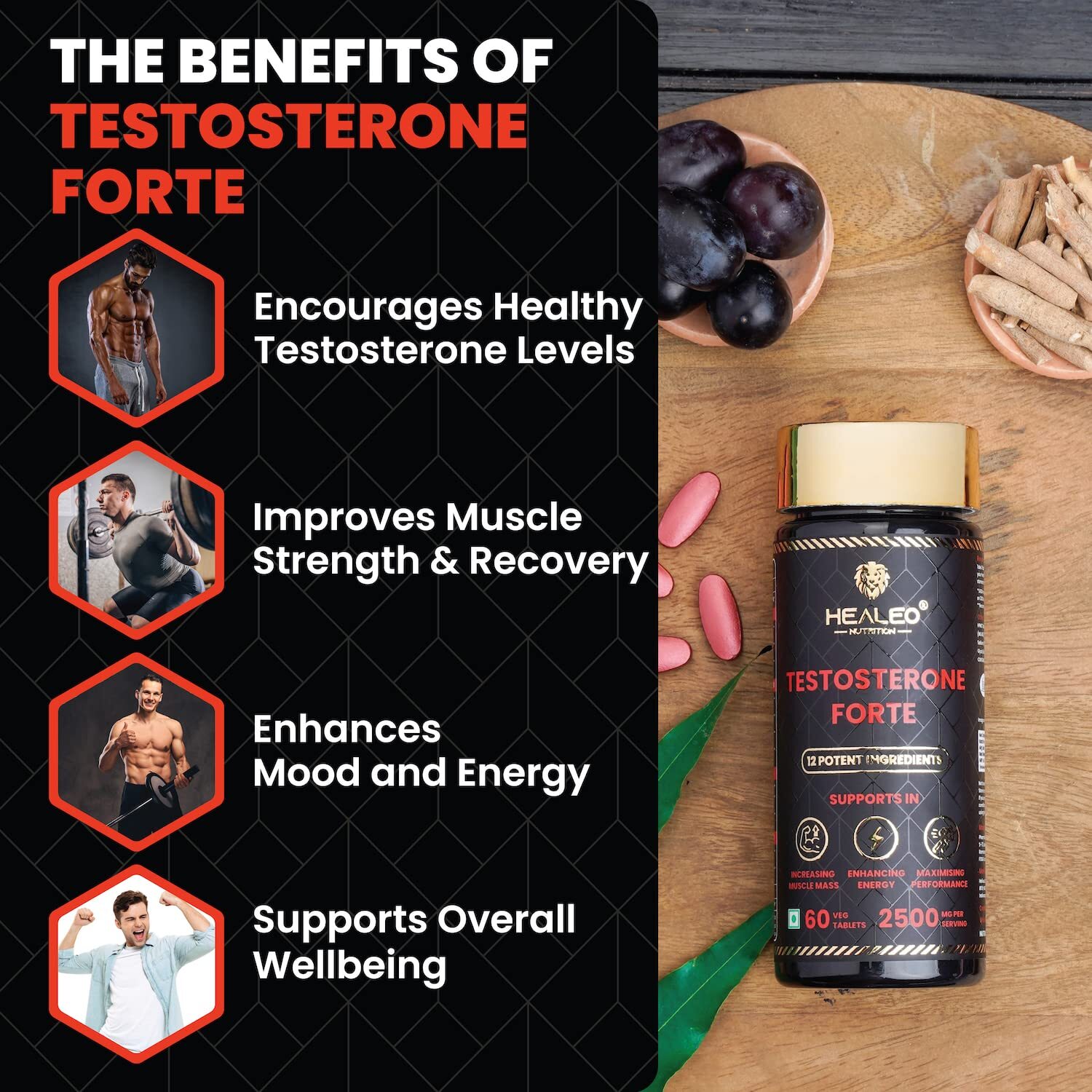 Healeo Testosterone Forte 2500mg,12 in 1 Testo Booster with Tribulus ...