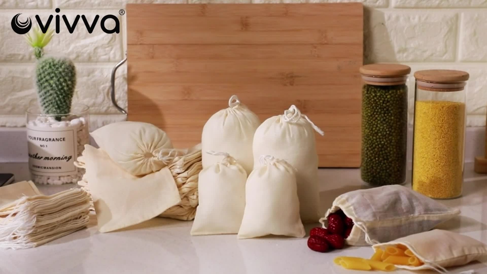 UP 100x Muslin Filter Bags Reusable 100% Cotton Spices Herbs Tea Soup ...