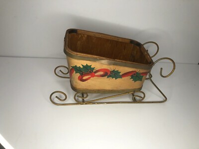 Vintage wood metal Christmas sleigh sled Bronze legs runners blades | eBay