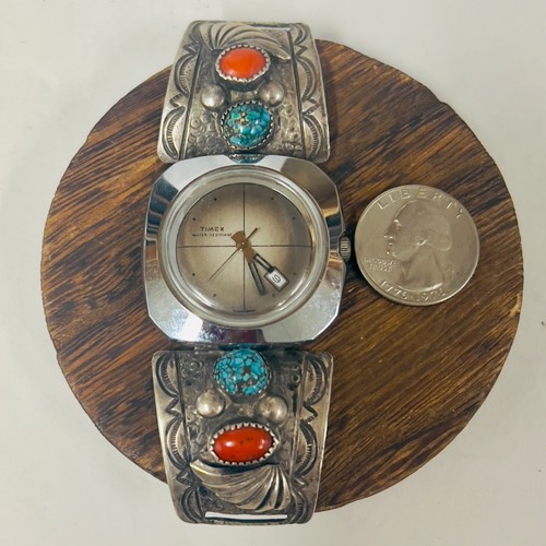 Vintage Native American Turquoise and Red Coral Leaf Watch Tips | eBay
