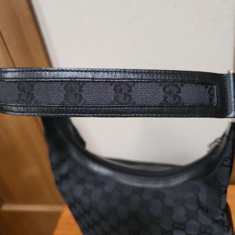 GUCCI Black GG Pattern Shoulder Bag Canvas Leather From Japan | eBay