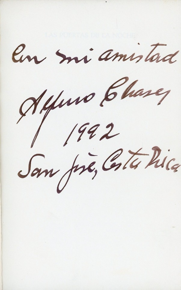 [Signed] Las puertas de la noche. Alfonso Chase. Editorial Costa Rica ...