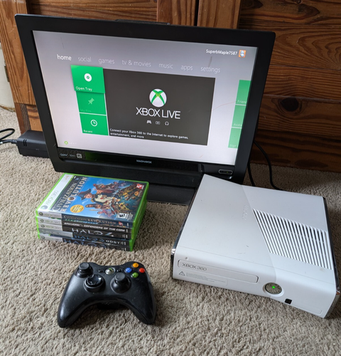 Xbox 360 S Console Bundle 5 Games Halo Wireless Controller 4GB 1439 ...