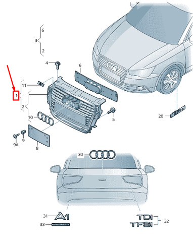 NEW AUDI A1 MK1 RADIATOR GRILLE 8X0853651F T94 8X0853651FT94 ORIGINAL ...