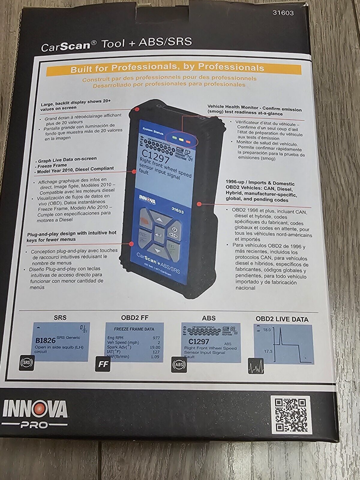 Innova Car Scan ABS,SRS Code Reader/ Scan Tool w/ Graphing & Case ...