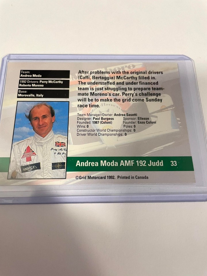 Canada 1992 Grid Formula 1 #033 Andrea Moda Judd - Perry McCarthy | eBay