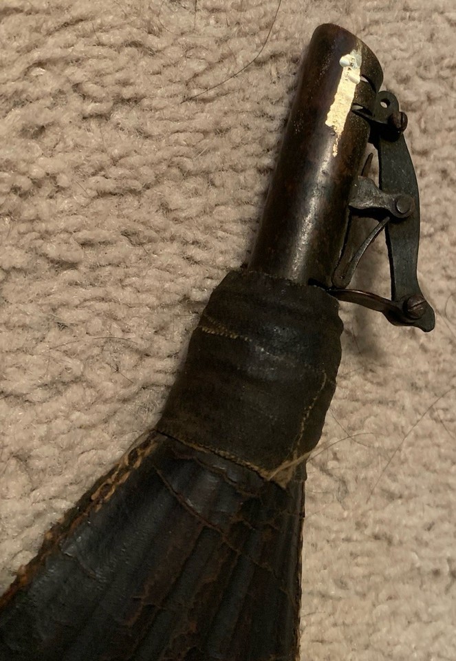 Authentic Civil War Confederate CSA Powder Horn Flask Leather Brass ...