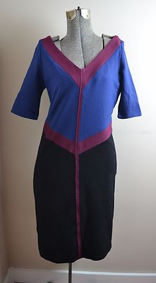 BCBG Max Azria Boie Dress Blue Depths Color Block V-Neck Deep Half ...