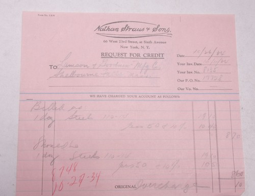 1934 Lamson Goodnow Nathan Straus Sons NYC Request Credit Ephemera ...