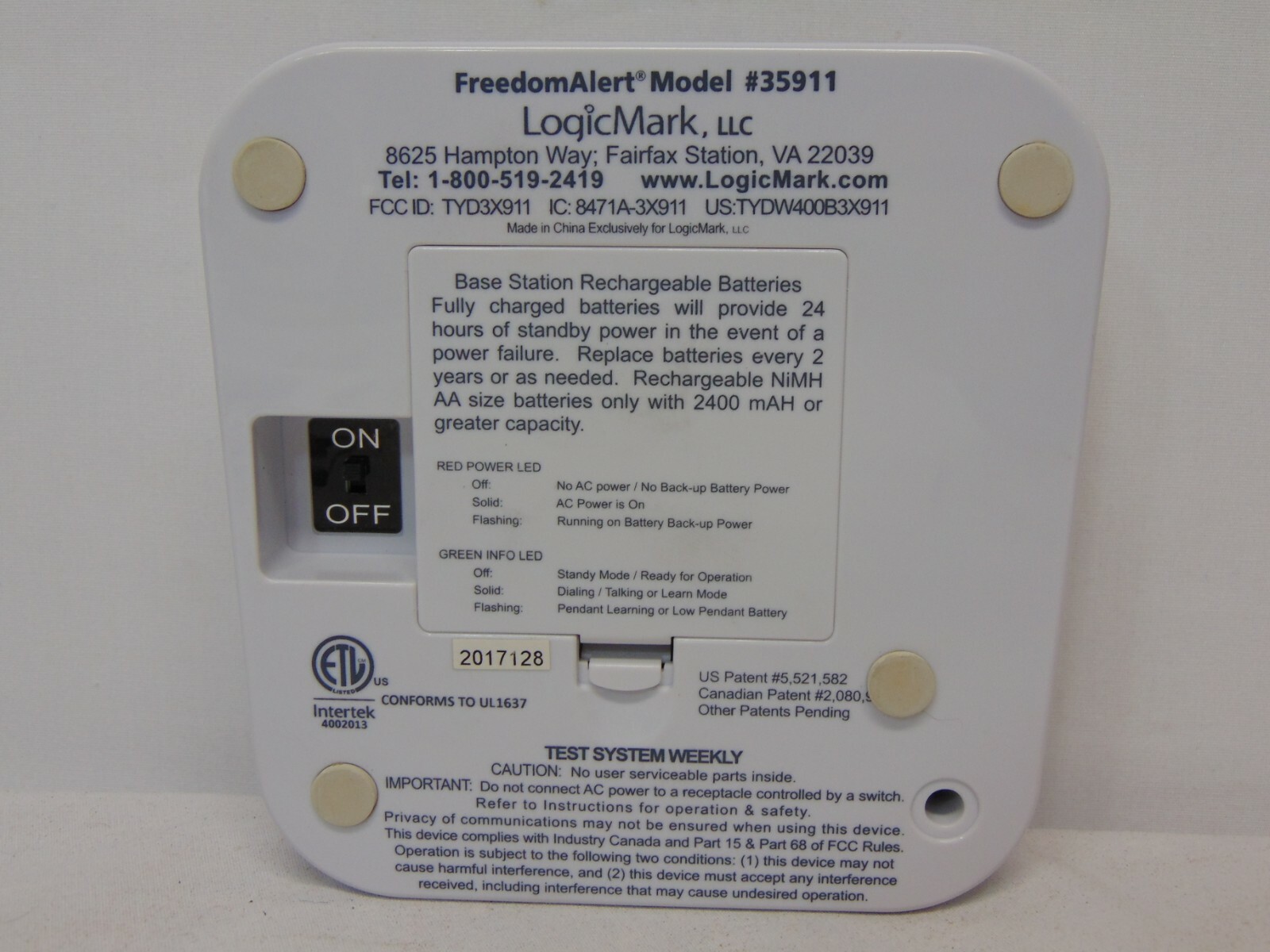 FREEDOM ALERT MODEL 35911 REPLACEMENT PART BASE UNIT TESTED-NO BATTERY ...