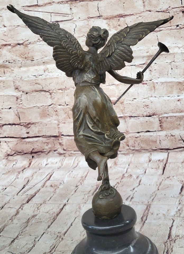 Winged Victory Athena Nike Paris Louvre 15" Bronze Marble Statue ...