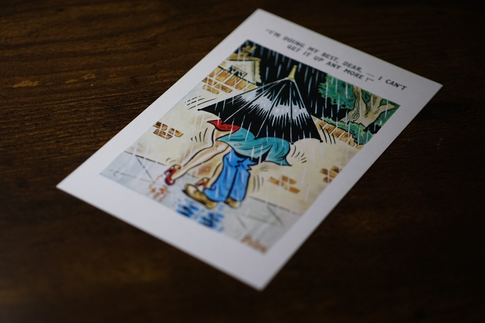 Postcard Seaside Comic Saucy Risqué Umbrella Rain Wet Couple Sunny ...