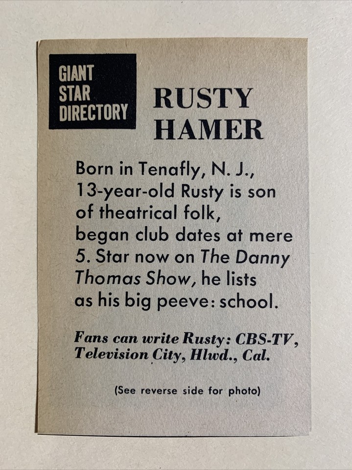 Rusty Hamer Danny Thomas Show 1960 TV 4X3 Panel RARE! | eBay