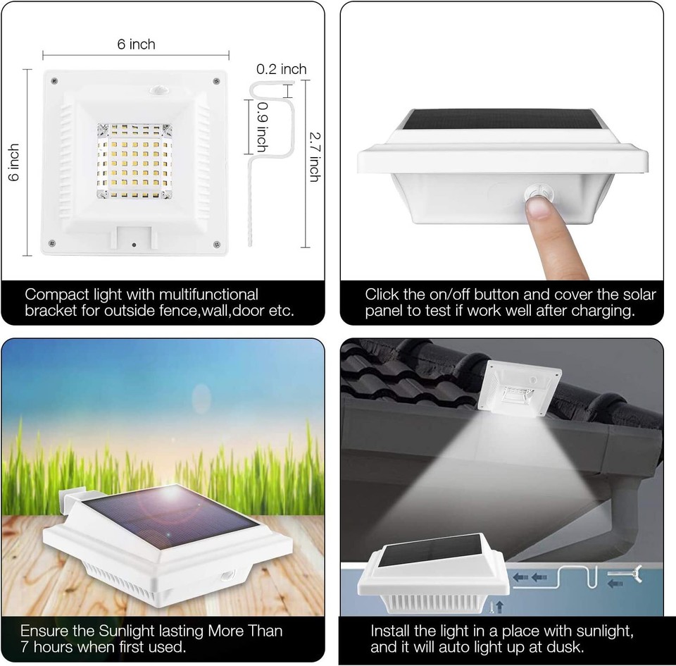 6x Outdoor 25LED Solar Power Wall Lamp Gutter Fence Light Sensor ...