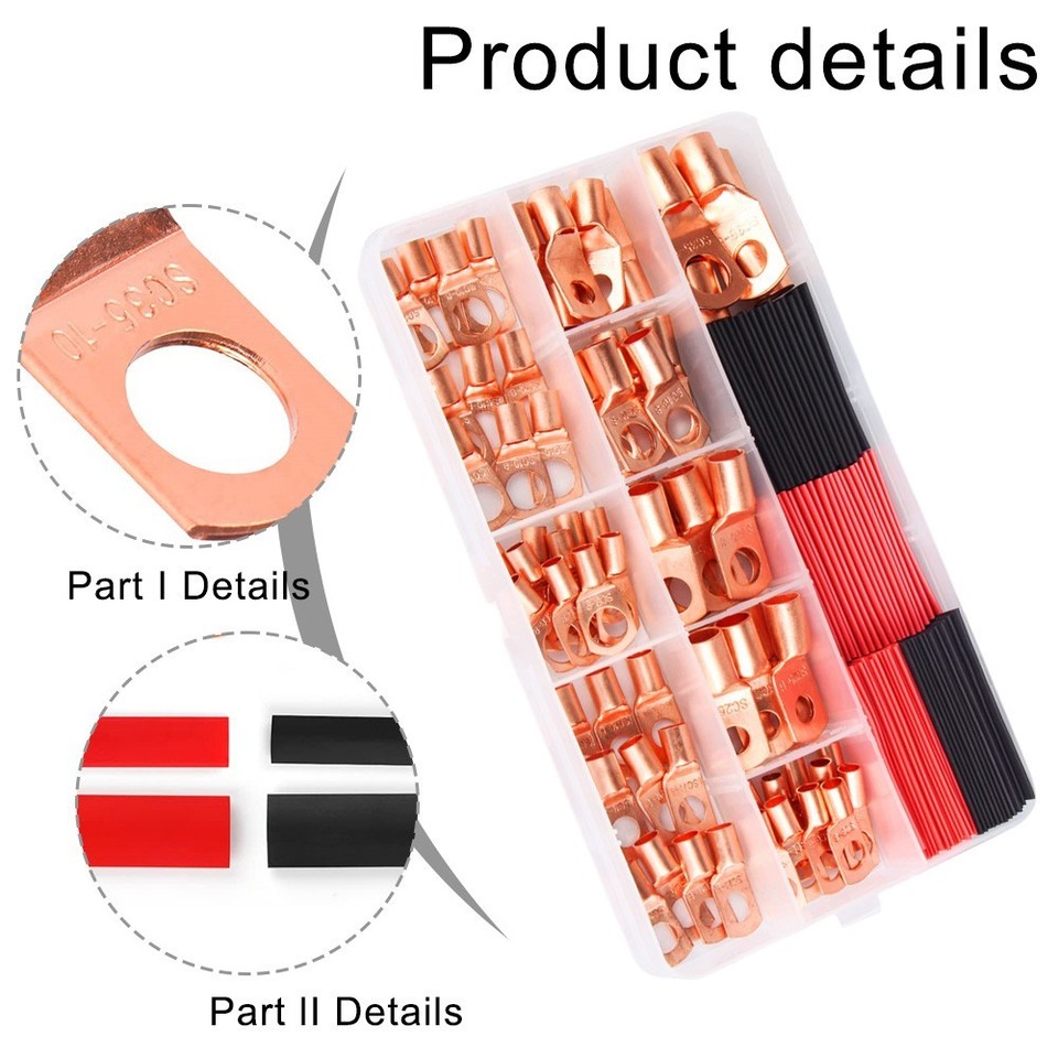 Copper Eyelet Connectors 130pcs Set with Heat Shrink Tubing for Wiring ...