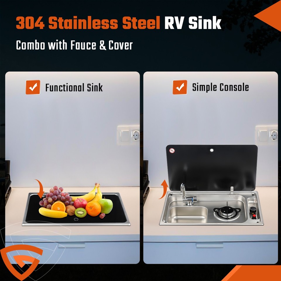 RV Sink Cooker W/ Hot Cold Tap SINGLE BURNER Hob Combi Unit kit RH W ...