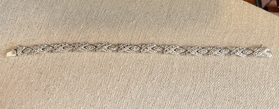 DBJ Signed Womens Sterling Silver Diamond Line Bracelet Rhodium Plated ...