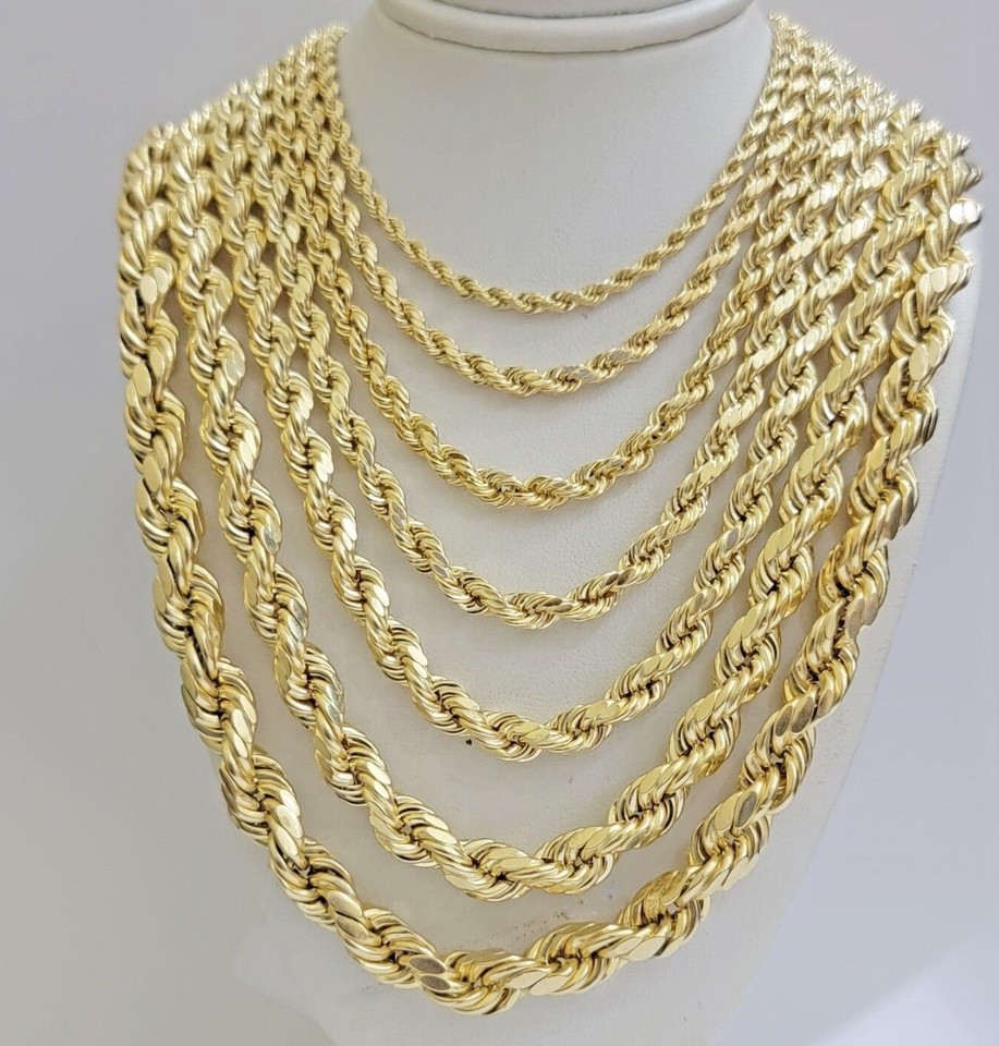Real 10k Gold Rope Chain Necklace SOLID 18-30 Inch 3mm-10mm Diamond Cut ...