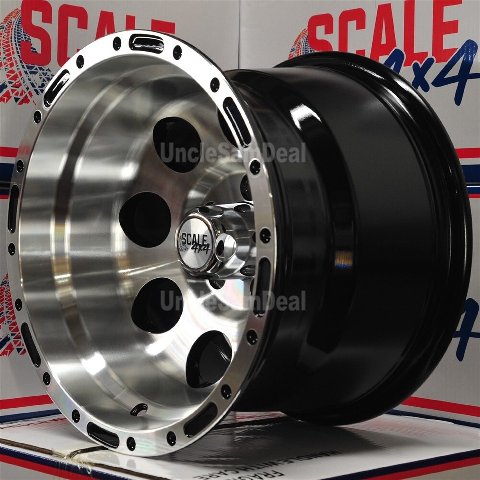 15x10 5x127 5x5 -46 OFFSET SCALE 4x4 S52 MACHINE BLACK 8 HOLE TRUCK 4 ...