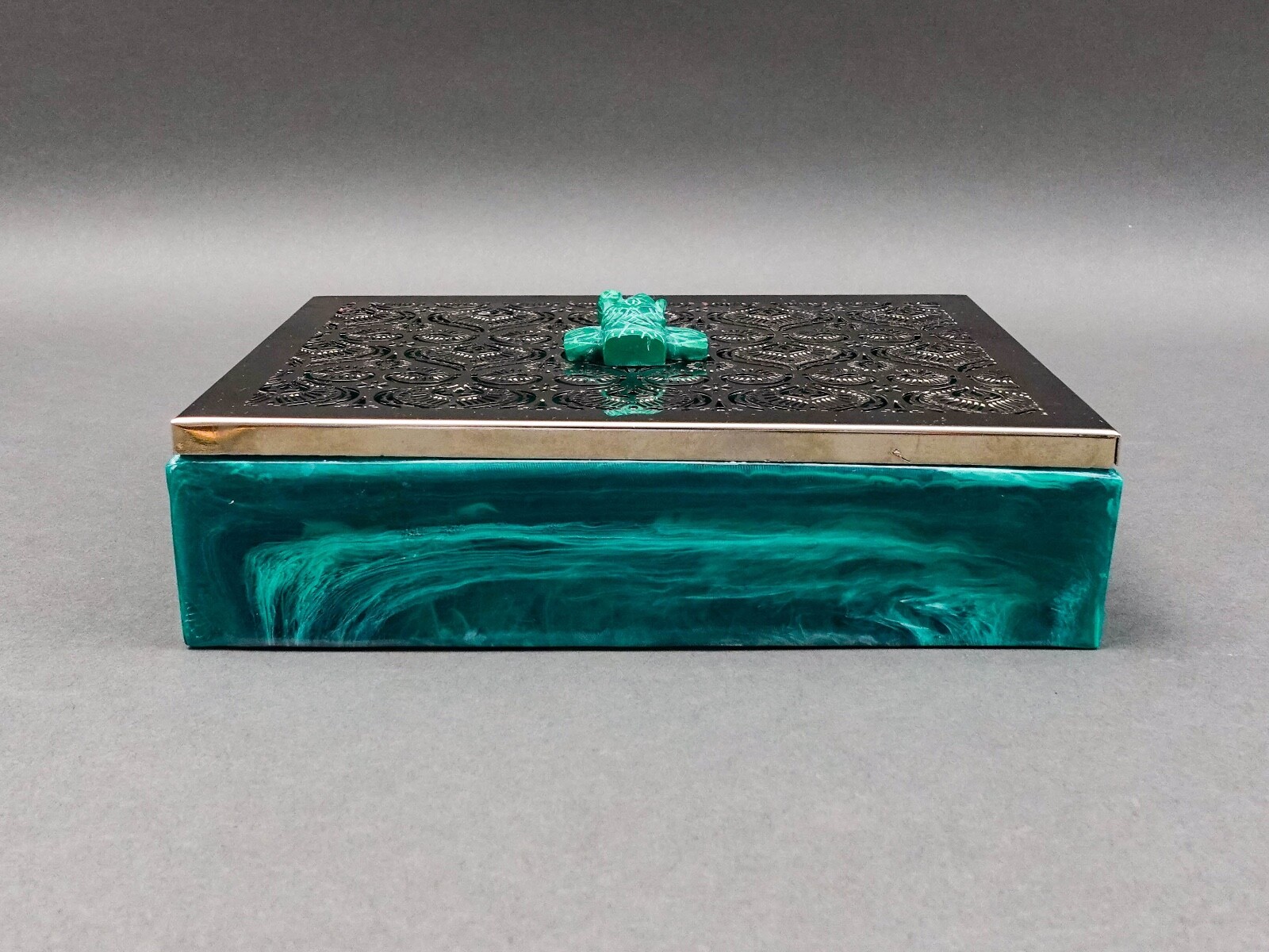 Bespoke Home Jewels Malachite Elephant Cut Silver Metal Lid Jewlery ...