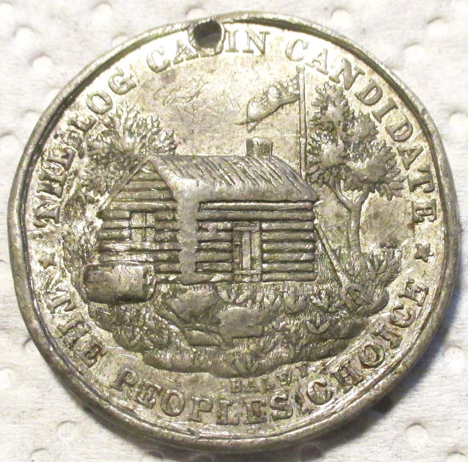 1840 William H. Harrison Log Cabin Candidate Campaign Token DeWitt WHH ...