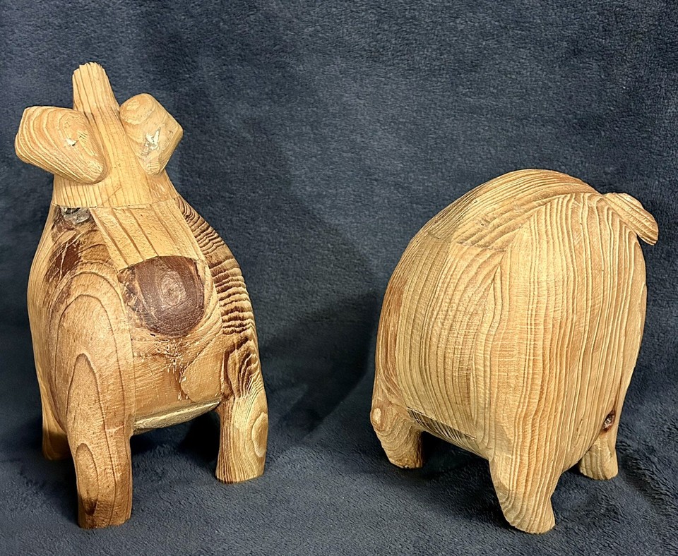 Vintage Pair Hand Carved Wenge Wood Wooden Pig Boar Hog Sculptures ...