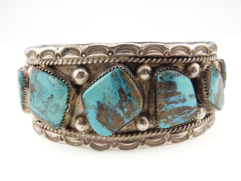 Navajo Edward Becenti Stamped 925 Sterling Silver & Turquoise Wide Cuff ...