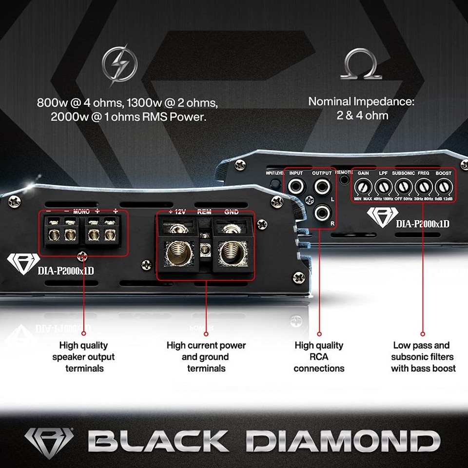 Black Diamond Car Audio Amplifier Class D 1-Channel Monoblock - DIA ...