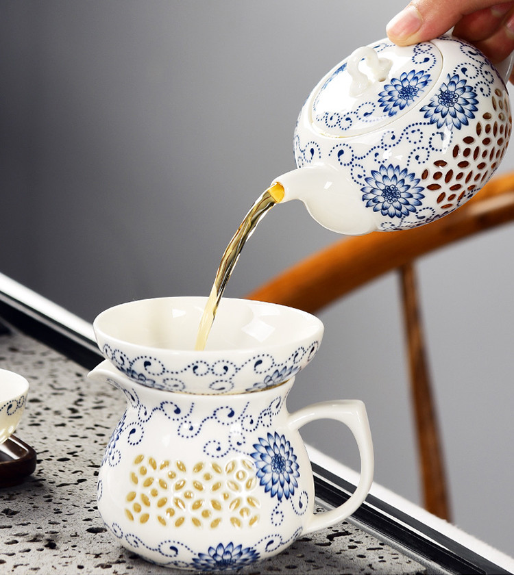 Porcelain Tea Set China Cellular Design Ceramic Tea Pot Gaiwan Cups Tea ...