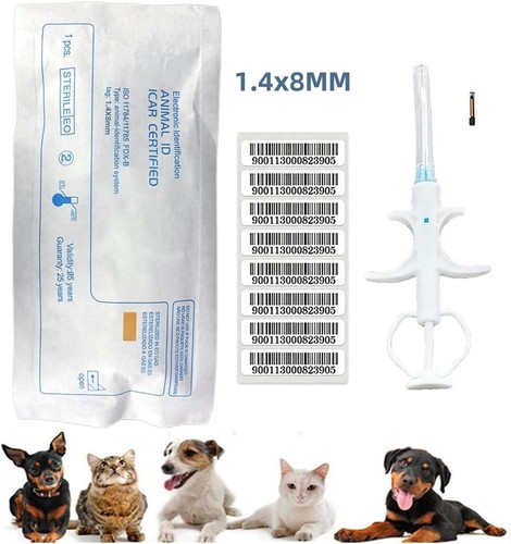 20-100pcs Cat Dog Pet Microchip RFID Implant Chip w/ Injector ID Tag 1. ...
