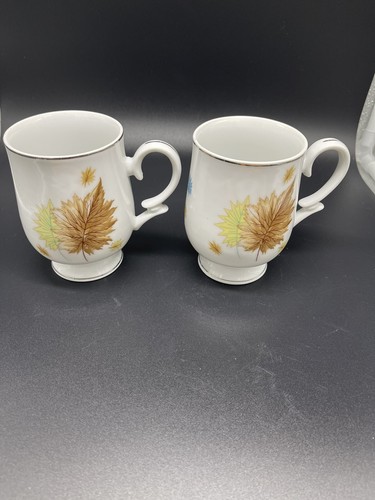 Vtg Translucent Royalton China Co. leaf patter 2 mugs cups Tea Coffee ...