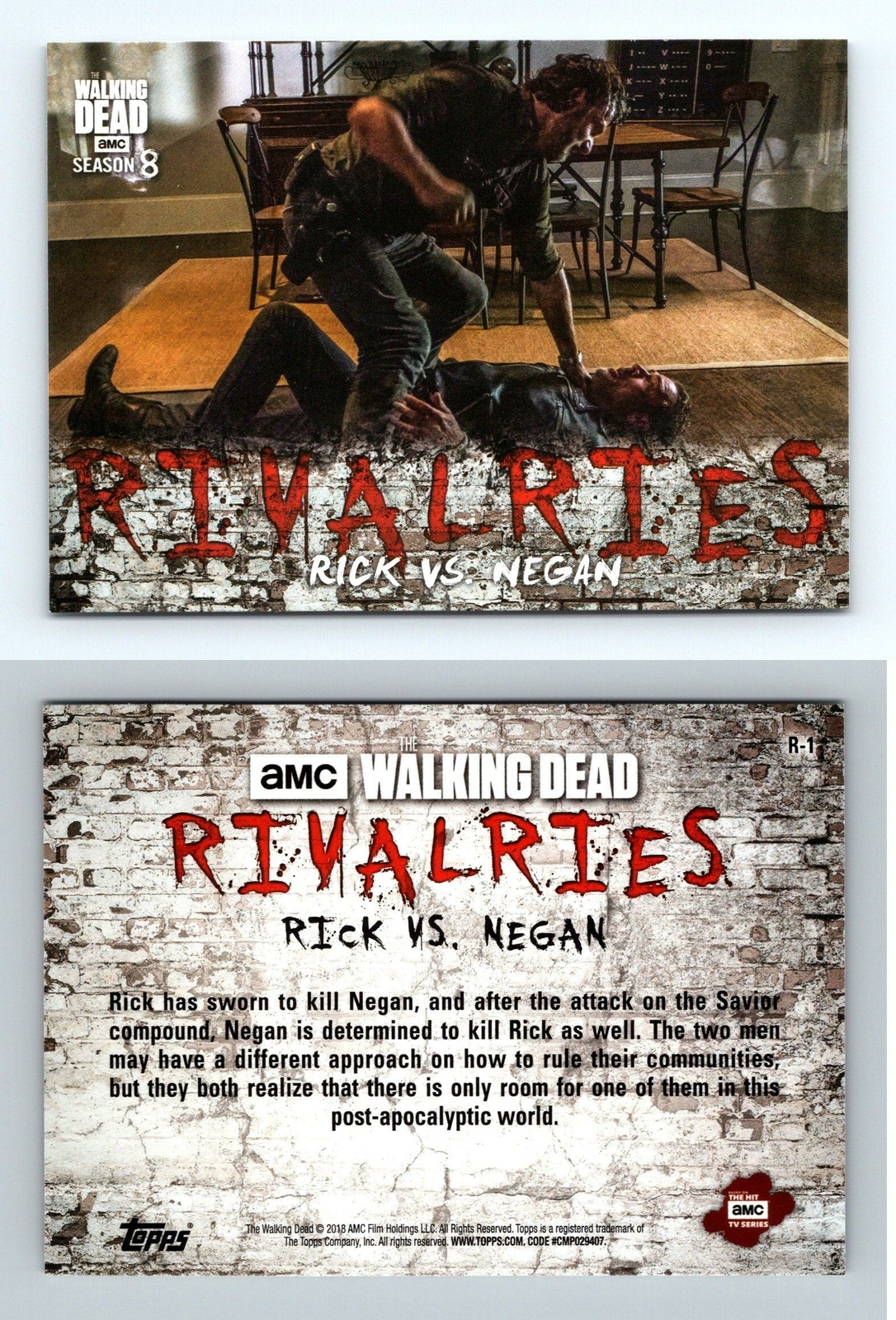 Rick Vs Negan #R-1 The Walking Dead Season 8 Pt 1 Topps Rivalries Card ...