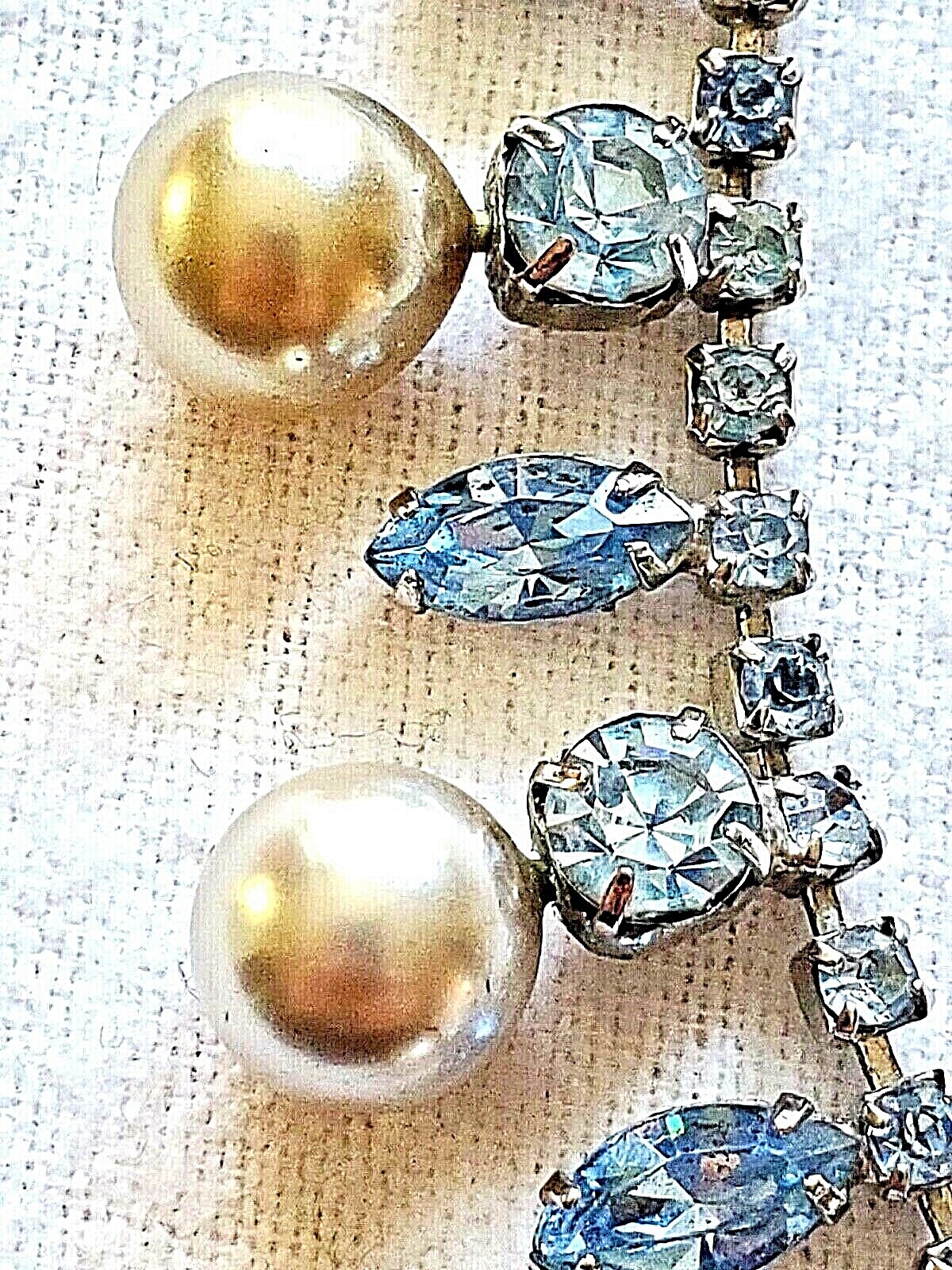 Vintage light blue rhinestone short necklace with hanging faux grey ...