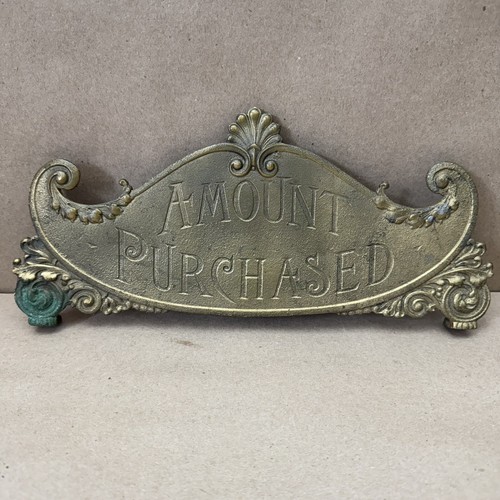 BRASS NATIONAL CASH REGISTER "AMOUNT PURCHASED" TOPPER SIGN | eBay