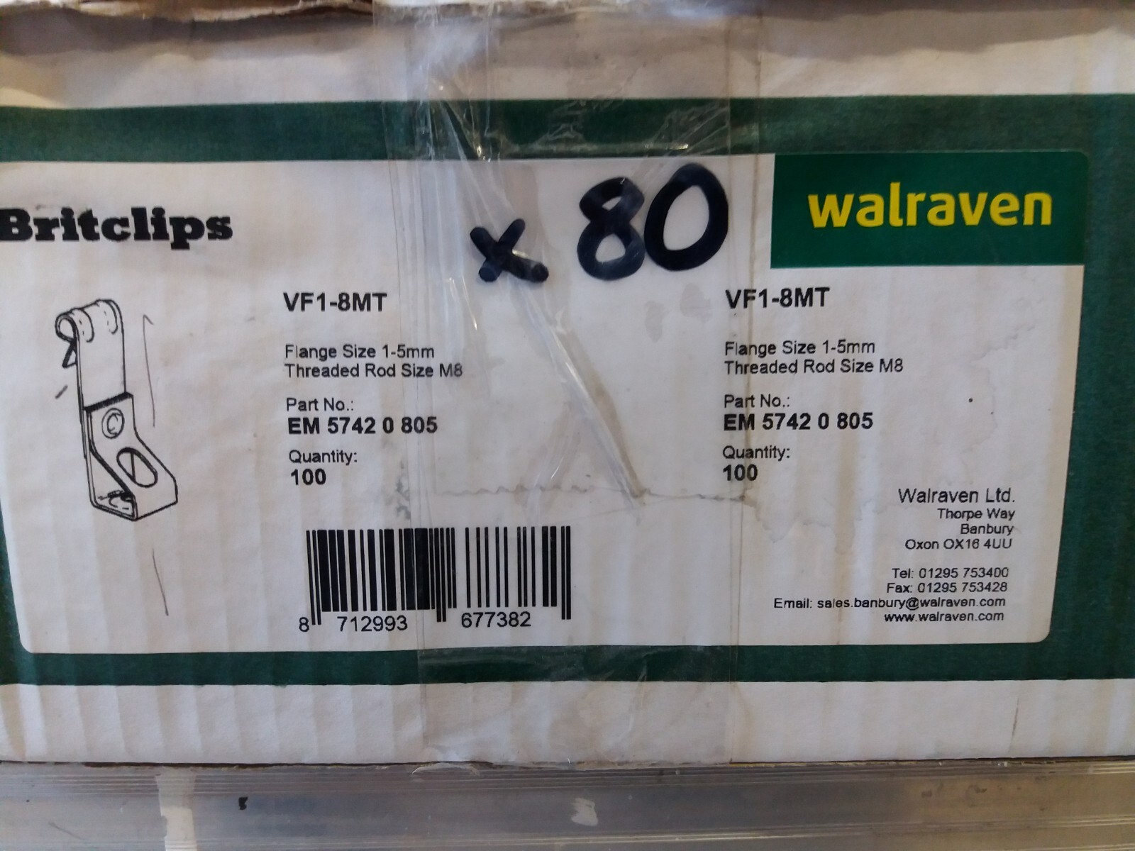 WALRAVEN purlin clips Flange M8 threaded rod hanger EM 5742 0 805 25no ...