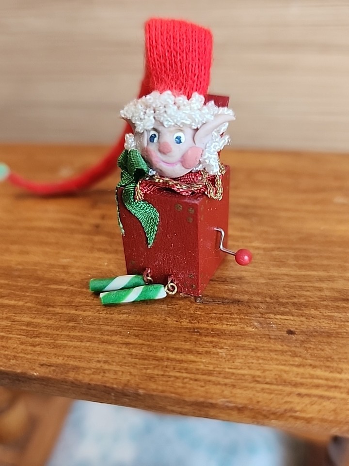 Vintage Yahna Christmas Elf Jack In The Box Artisan Dollhouse Miniature ...