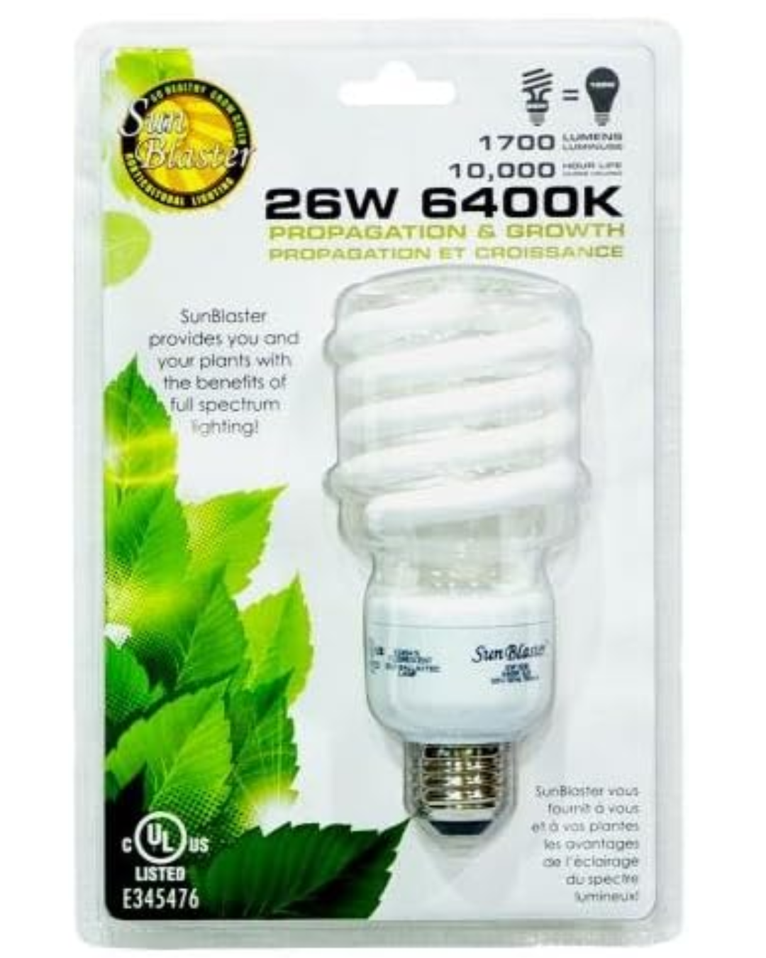 SunBlaster 26W CFL Compact Fluorescent Grow Light Bulb 6400K Full ...