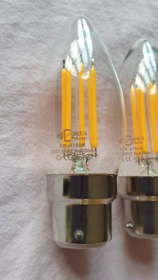 B22 6W LED Filament Candle Bulbs, Bayonet Bulb 60W Incandescent ...