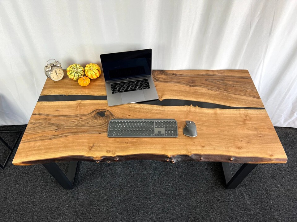 Live Edge Black River Epoxy Walnut Desk | Writing Desk | Computer Desk ...