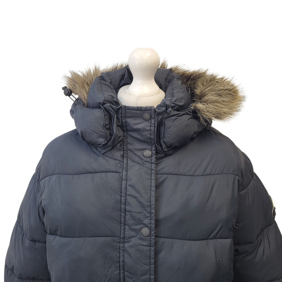 Superdry Quilted Jacket Navy Hooded Zip & Snap Uk Women's L 12 L788 | eBay UK