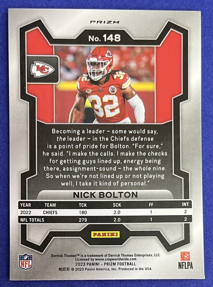 Nick Bolton 2023 Panini Prizm ORANGE LAZER PRIZM Card #148 CHIEFS | eBay