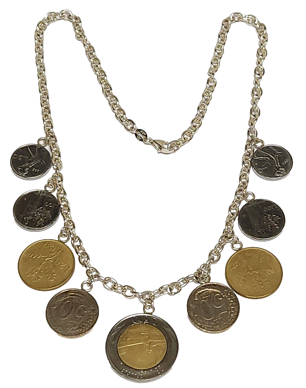 Milor Italy 925 Sterling Silver Italian Lire Coin Charm Rolo Chain ...