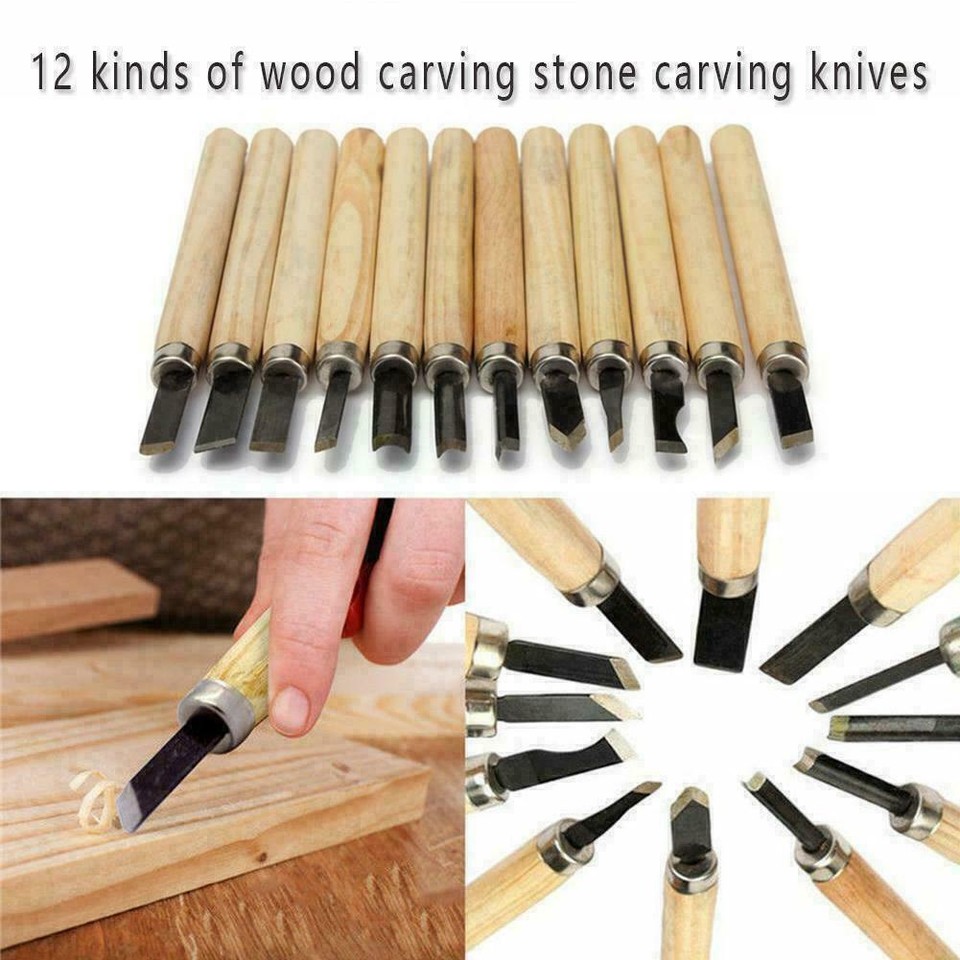 12x Wood Carving Knife Chisel Set Woodworking Whittling Cutter Chip ...