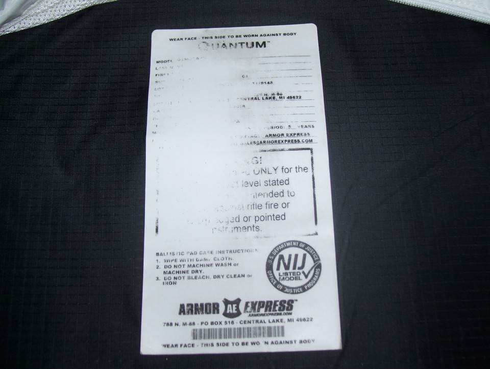 Armor Express Armor Bullet Proof Vest Level IIIA-3XL GOOD 2018+FREE-5X8 ...