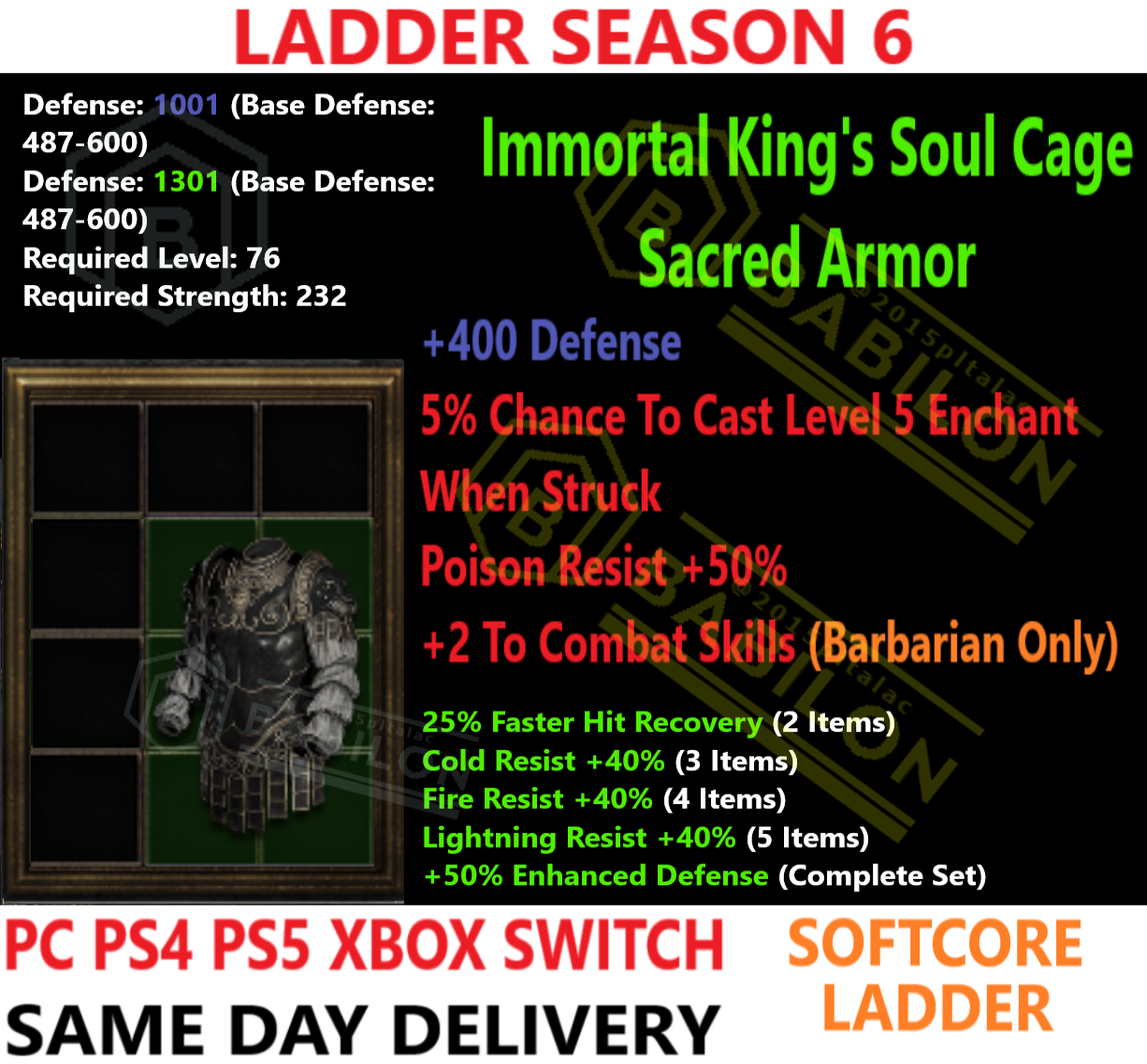 PC PS4 PS5 XBOX SWITCH LADDER Immortal King Armor IK Diablo 2 ...